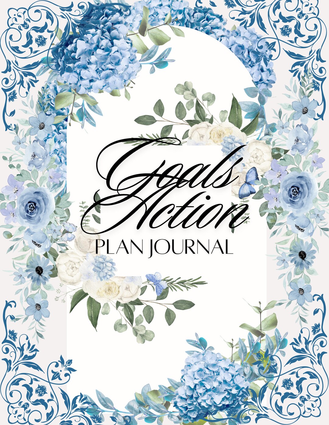 Luxury Blue Floral Goal Action Plan Journal - Etsy