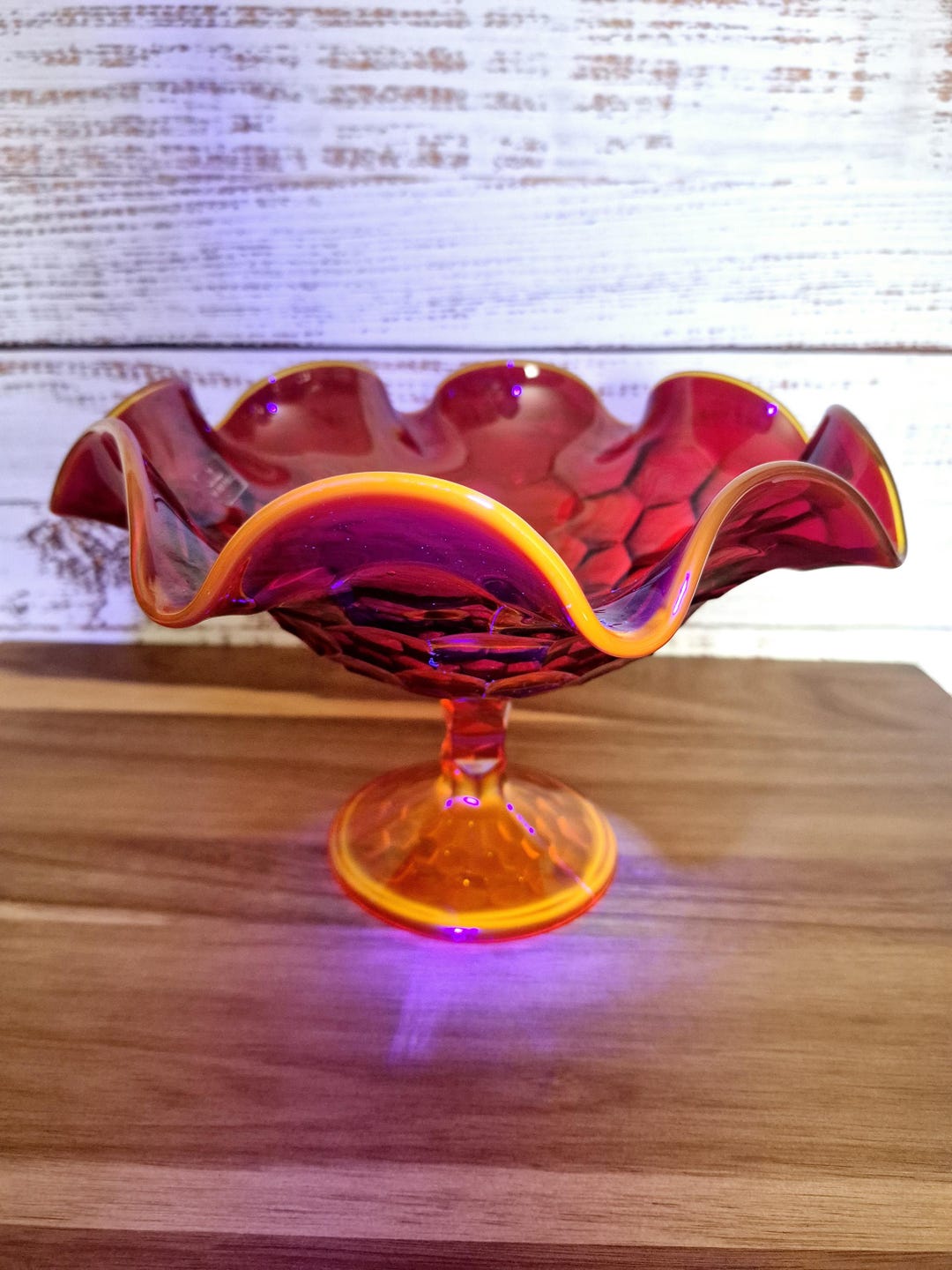 Viking Glass Epic Compote – Ruby Red Honeycomb Compote – Black Light ...