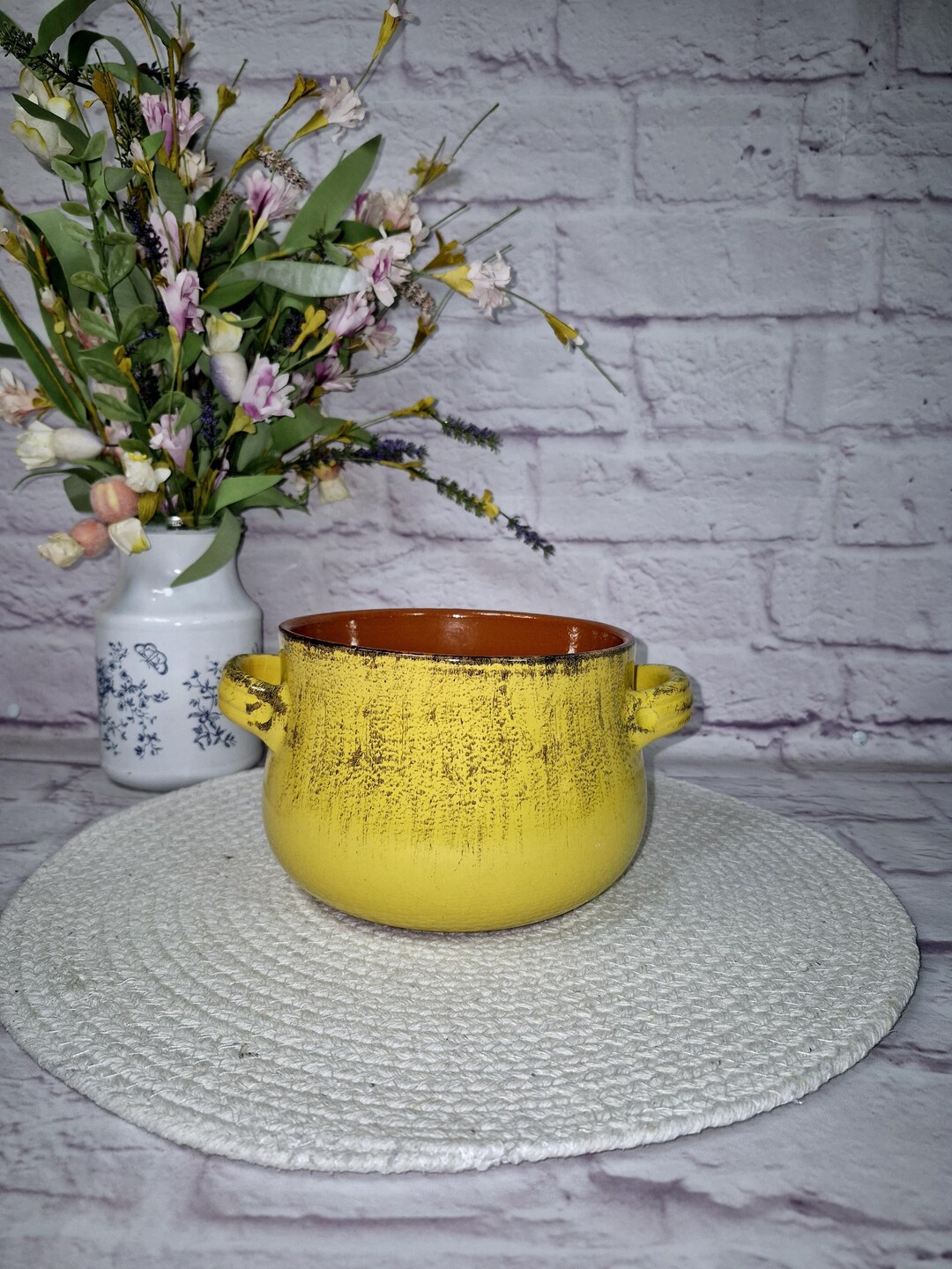 Vintage De Silva Italian Yellow Glazed Terracotta Stock Pot With ...