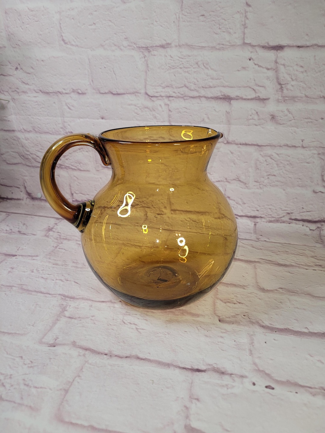 Vintage Amber Glass Juice Pitcher - Water Pitcher - Amber Round Glass ...