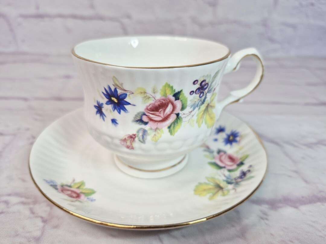 Vintage Bone China Teacup & Saucer — Hitkari Potteries Pink Rose and ...