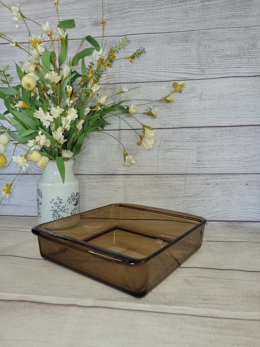Vintage Pyrex Amber Brown Square Baking Dish #222 - Pyrex Fireside ...