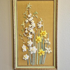 Large Vintage Crewel Embroidery Framed Floral Daffodil Art - Paragon ...