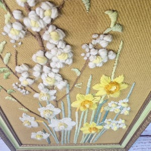Large Vintage Crewel Embroidery Framed Floral Daffodil Art - Paragon ...