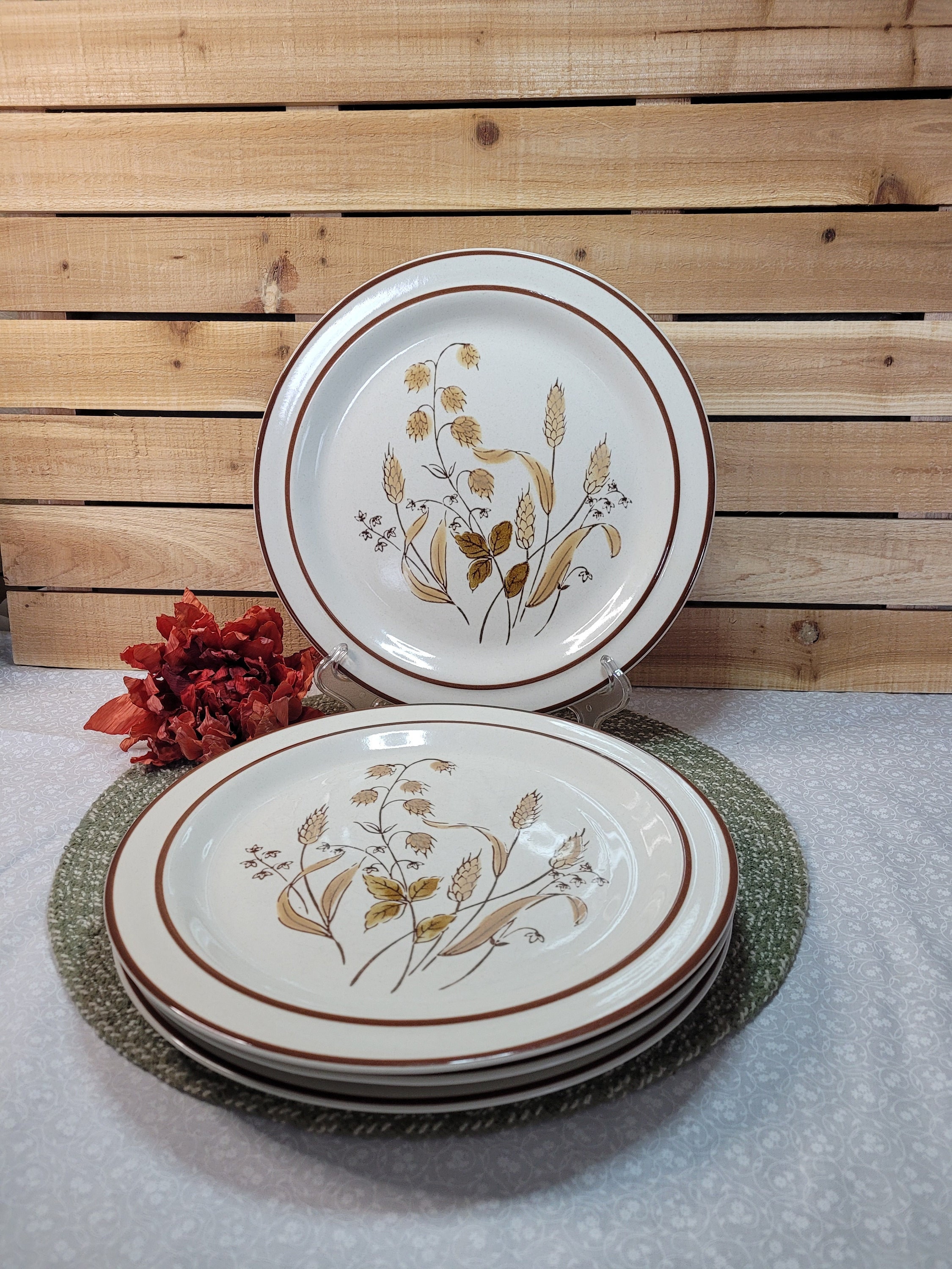 4 Vintage Stoneware RKS Autumn Wheat Dinner Plates Japan Stoneware ...