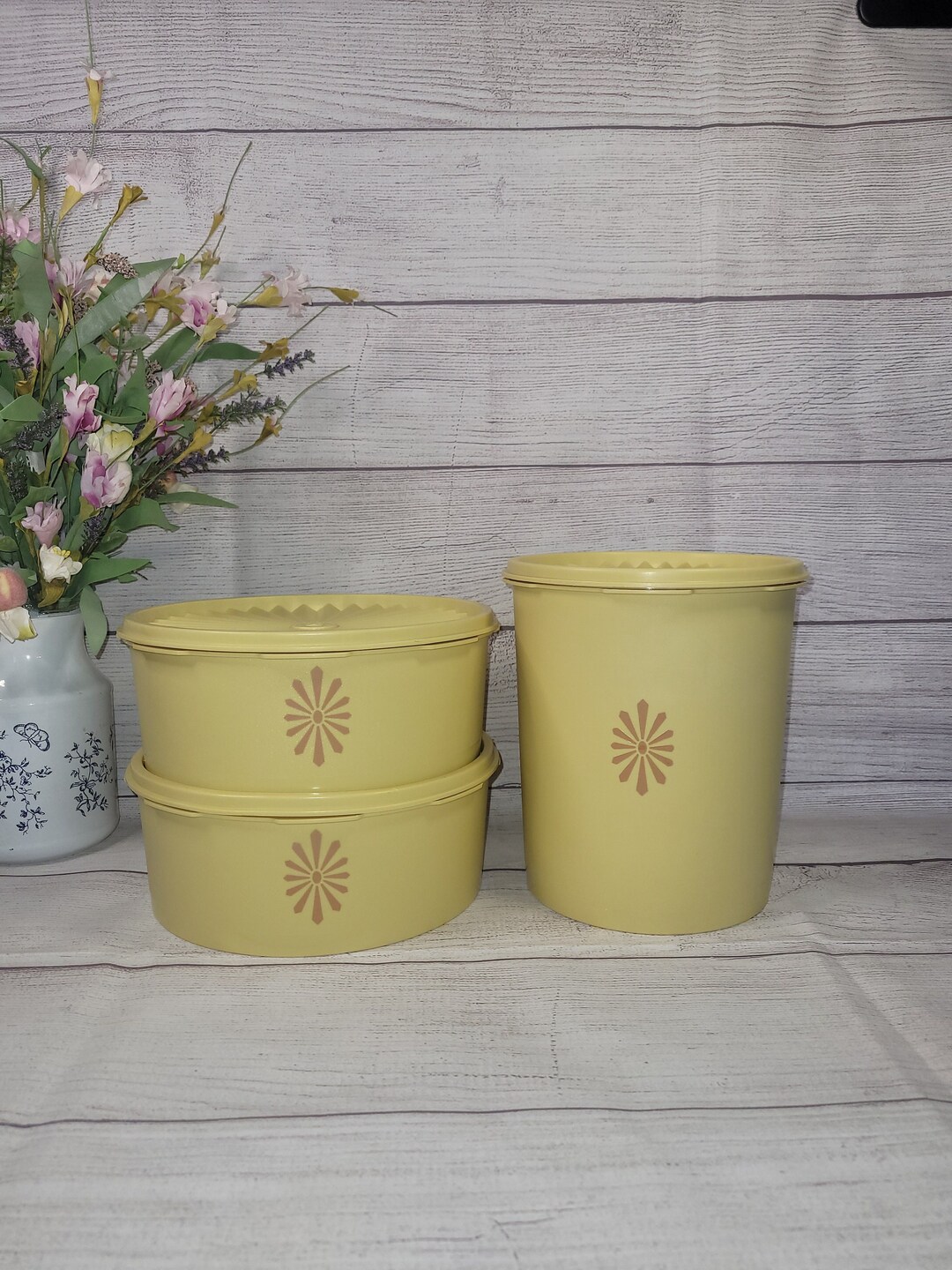 Vintage Tupperware Container Set of Three - 6pc Set Yellow Tupperware ...