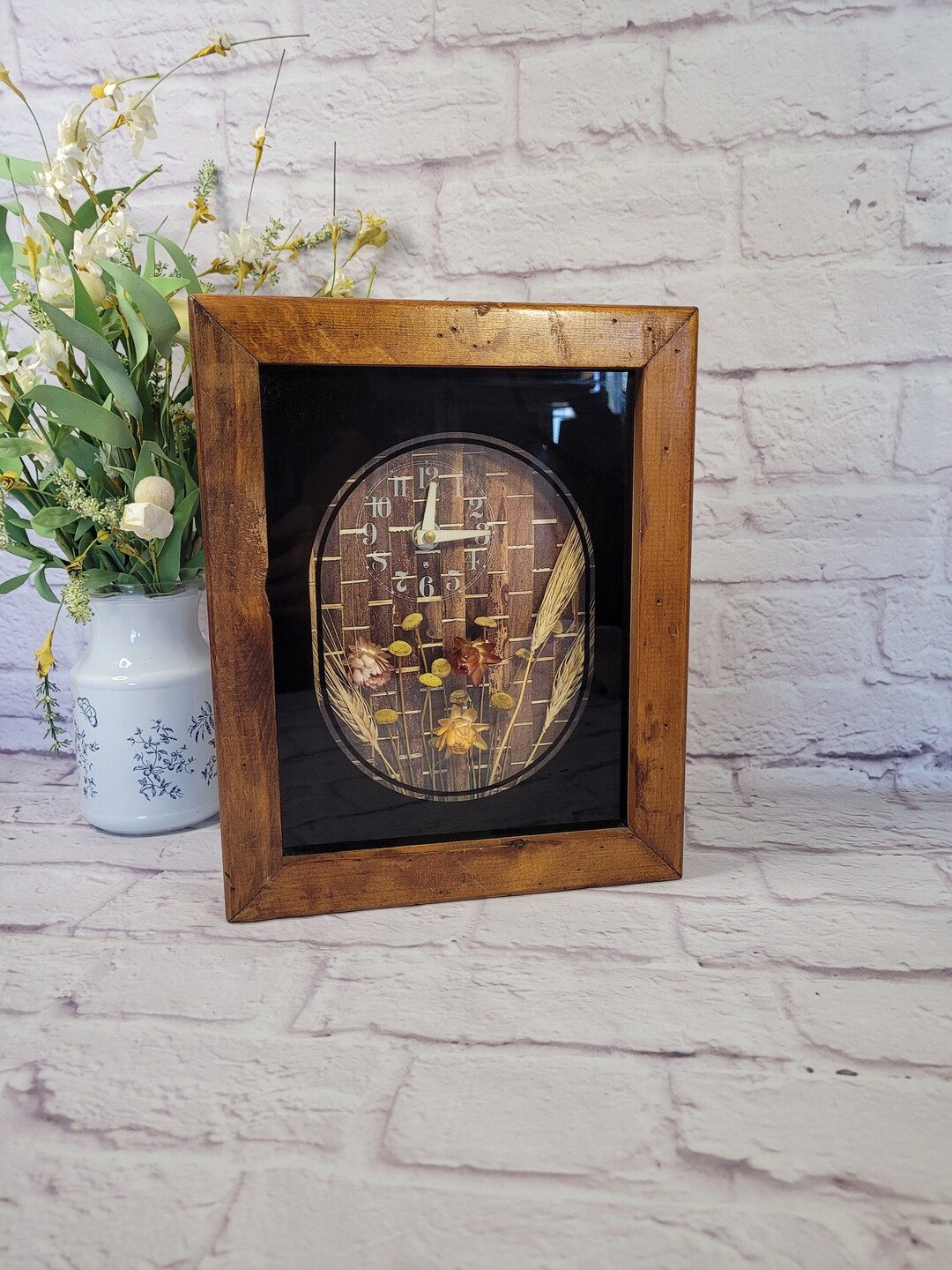 MCM Wall Clock, Art Unlimited Shadow Box Clock With Dried Flowers ...