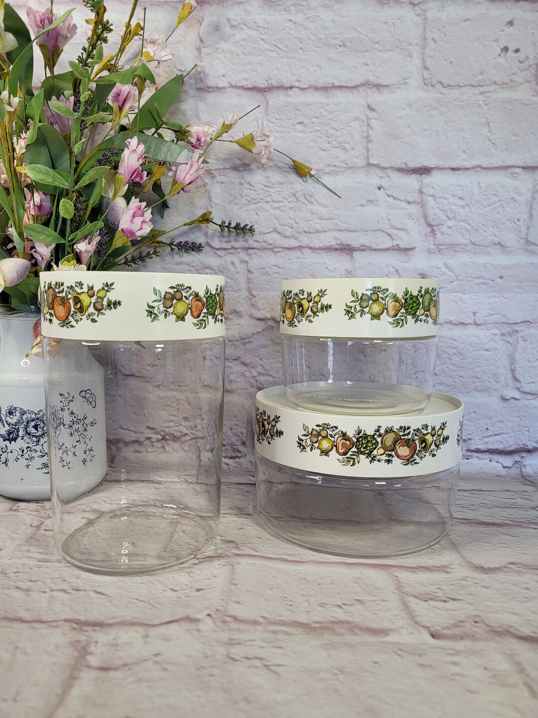 3 - Vintage Pyrex Spice of Life Canisters - Set of 3 Glass Jars With ...