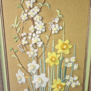 Large Vintage Crewel Embroidery Framed Floral Daffodil Art - Paragon ...