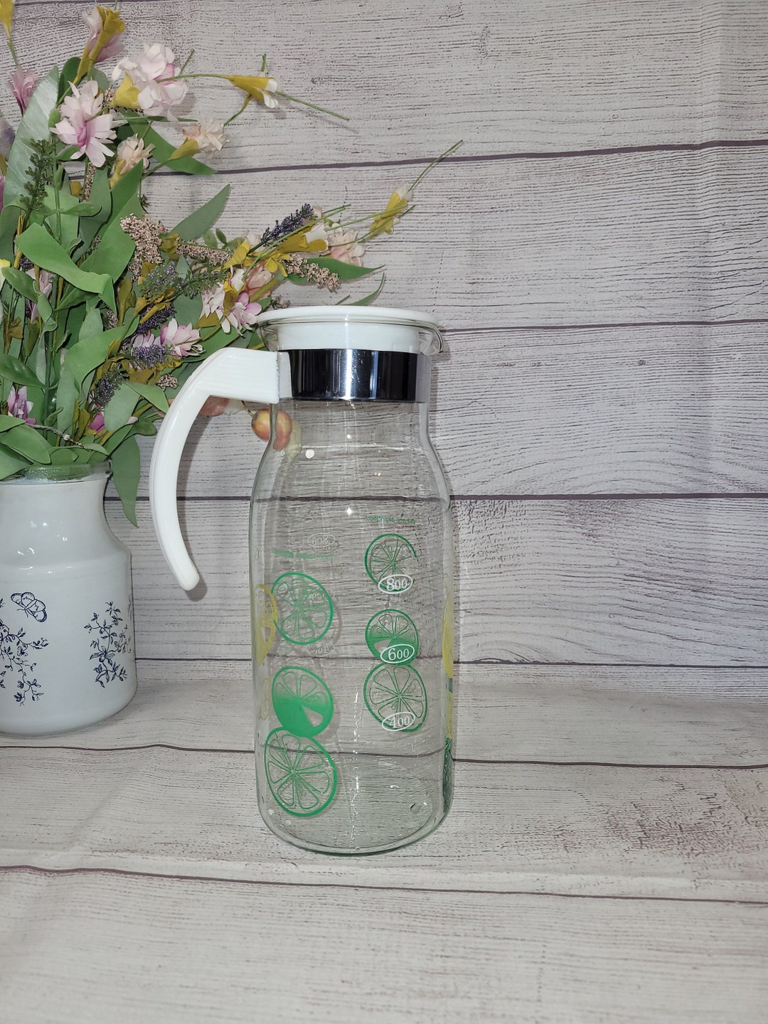 Vintage Pyrex Lemon Lime Carafe - Pyrex Glass Pitcher - Pyrex Lemon ...