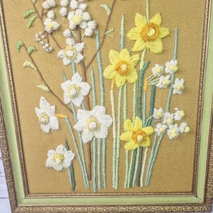 Large Vintage Crewel Embroidery Framed Floral Daffodil Art - Paragon ...