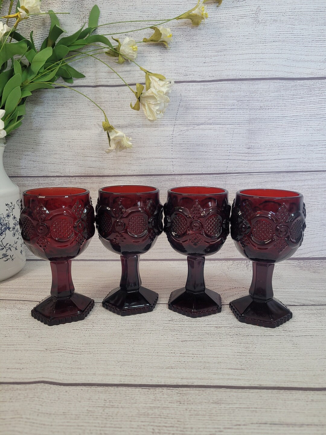 Avon Ruby Red Water Goblets -CHOICE- 1876 Cape Cod Collection. 8oz Wine ...