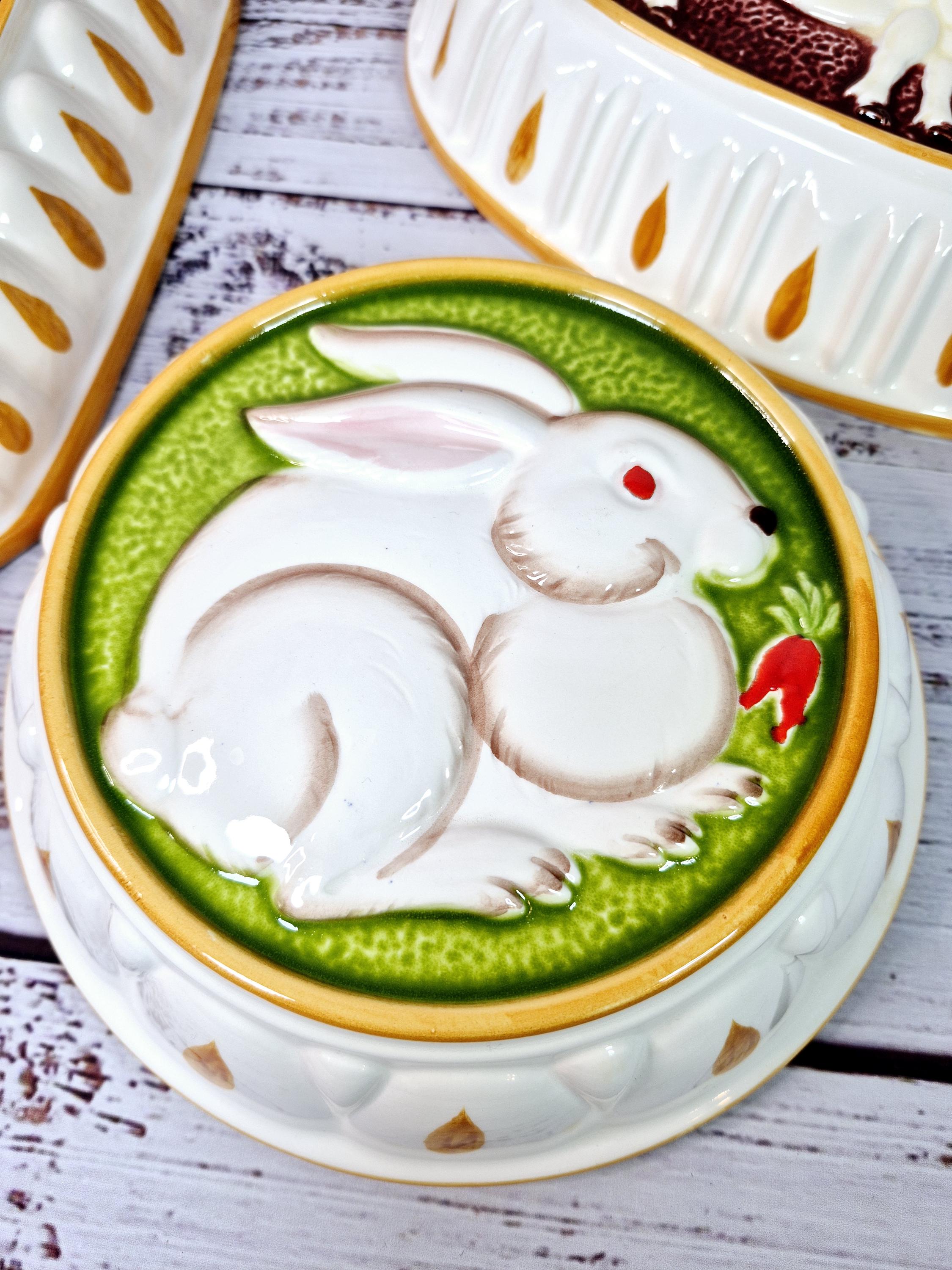 Vintage Ceramic Jello Molds Hand-painted, Ceramic Relief Molds, Bunny ...