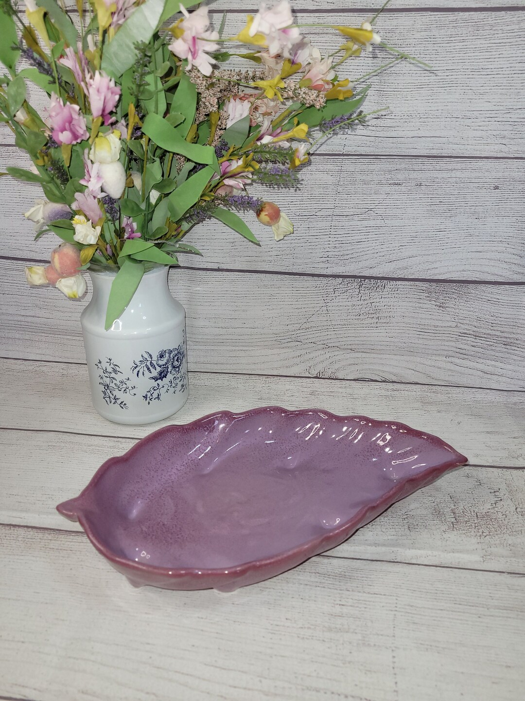 Vintage Frankoma Leaf Dish, Pink/purple Ceramic Pottery Candy Dish ...