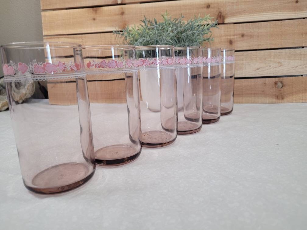 6 Vintage Anchor Hocking Pink Glass Primrose Cups Primrose Pattern ...