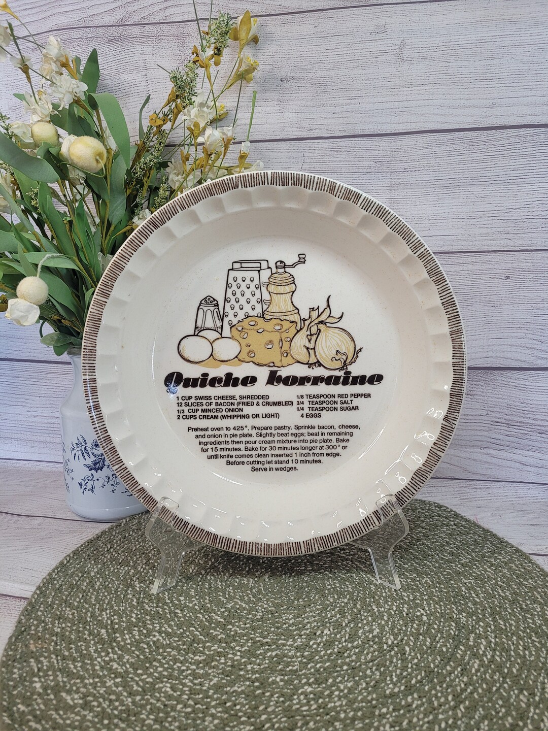 Royal China Quiche Lorraine Pie Plate With Recipe 11 Round Vintage Pie ...