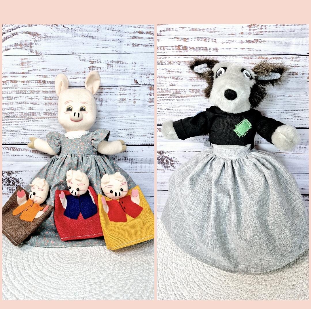Vintage Topsy Turvy Doll Pigs and the Big Bad Wolf Fairy Tale 13" Plush ...