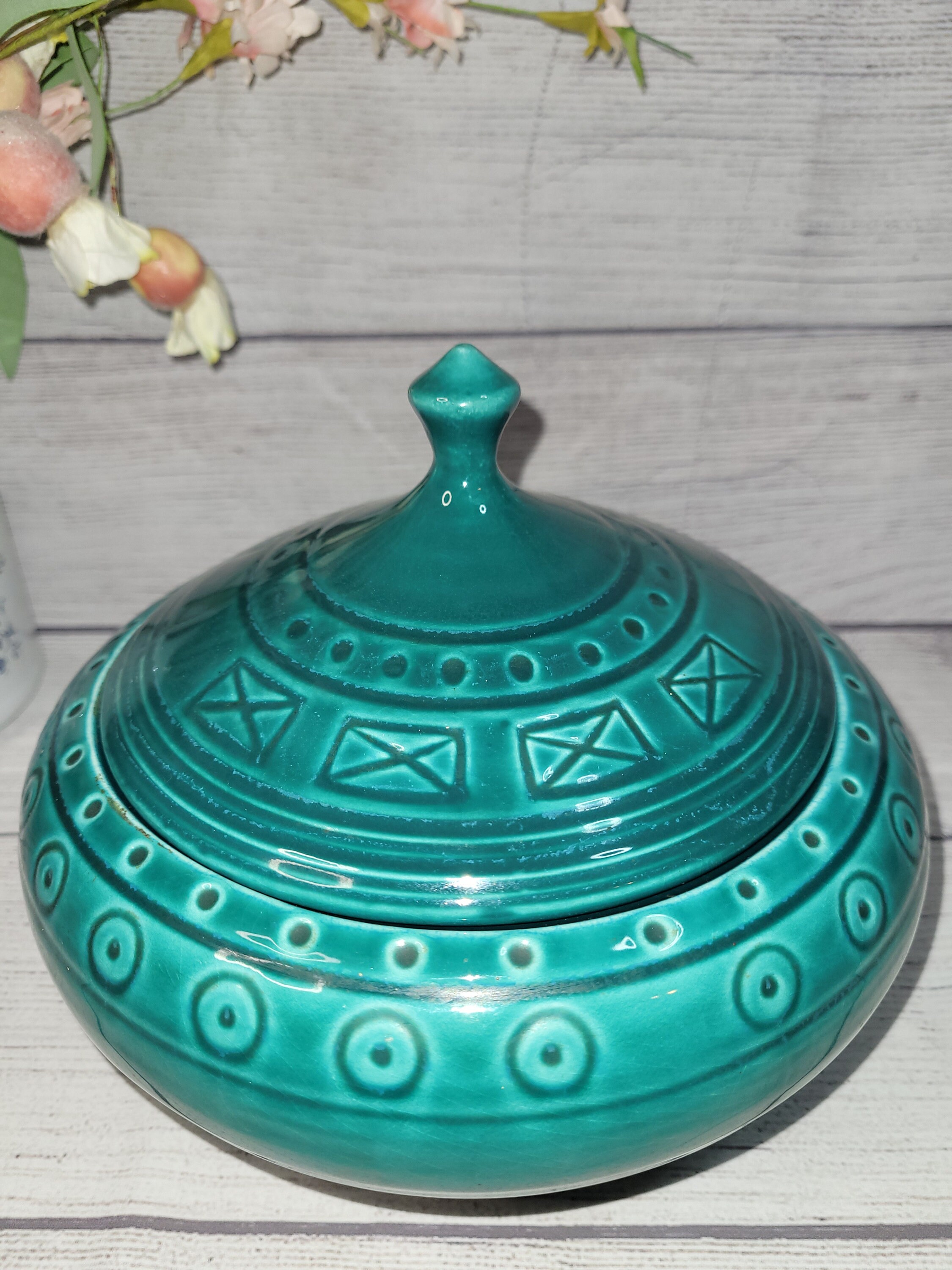 Vintage California Pottery Blue Green Lidded Dish Large - Etsy