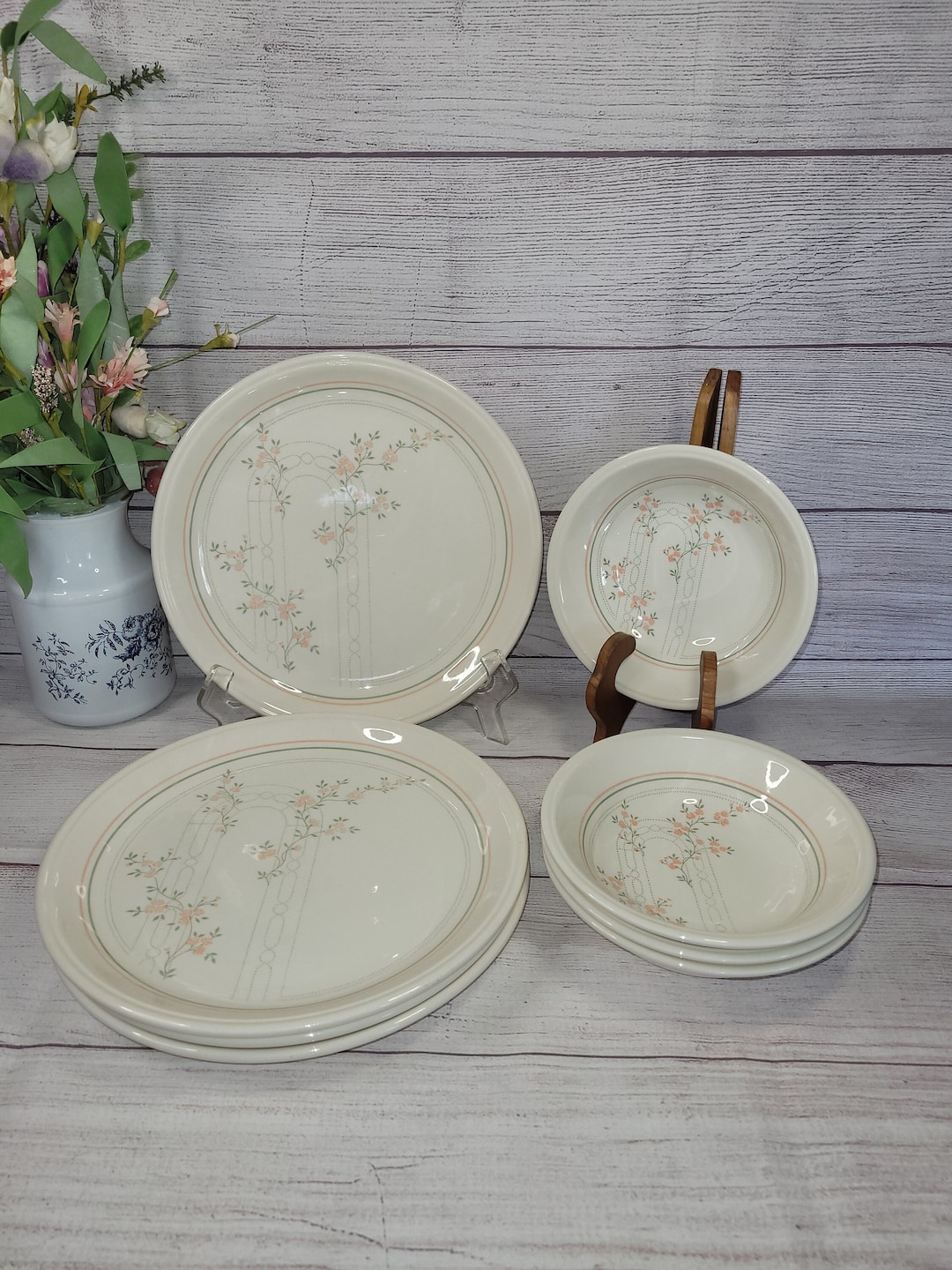 Bilton's English Coloroll Pink Flowers Trellis Pattern Set of 4 Plates ...