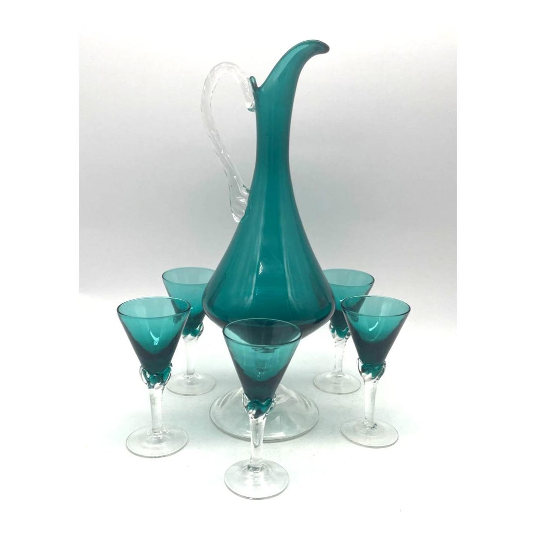 Vtg. Empoli Teal Cordial Decater W 5 Glasses No Stopper - Etsy