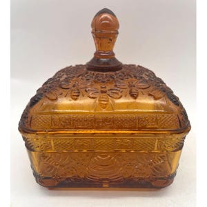 Vtg. Tiara Indiana Glass Honey Bee Hive Covered Footed Candy Dish - Etsy