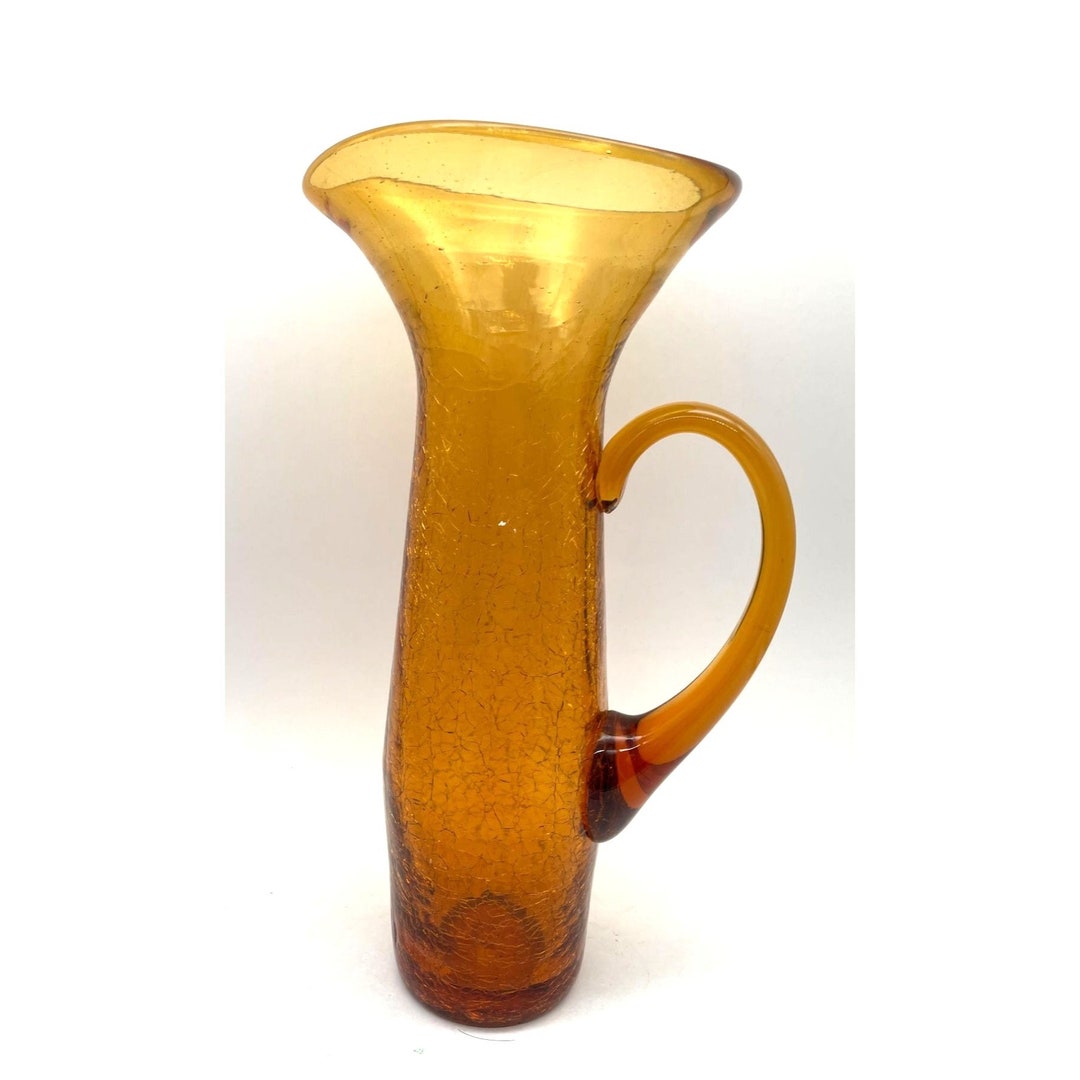 Vtg. Rainbow Art Glass 9702 Honey Amber Crackle Glass Long John Pitcher ...