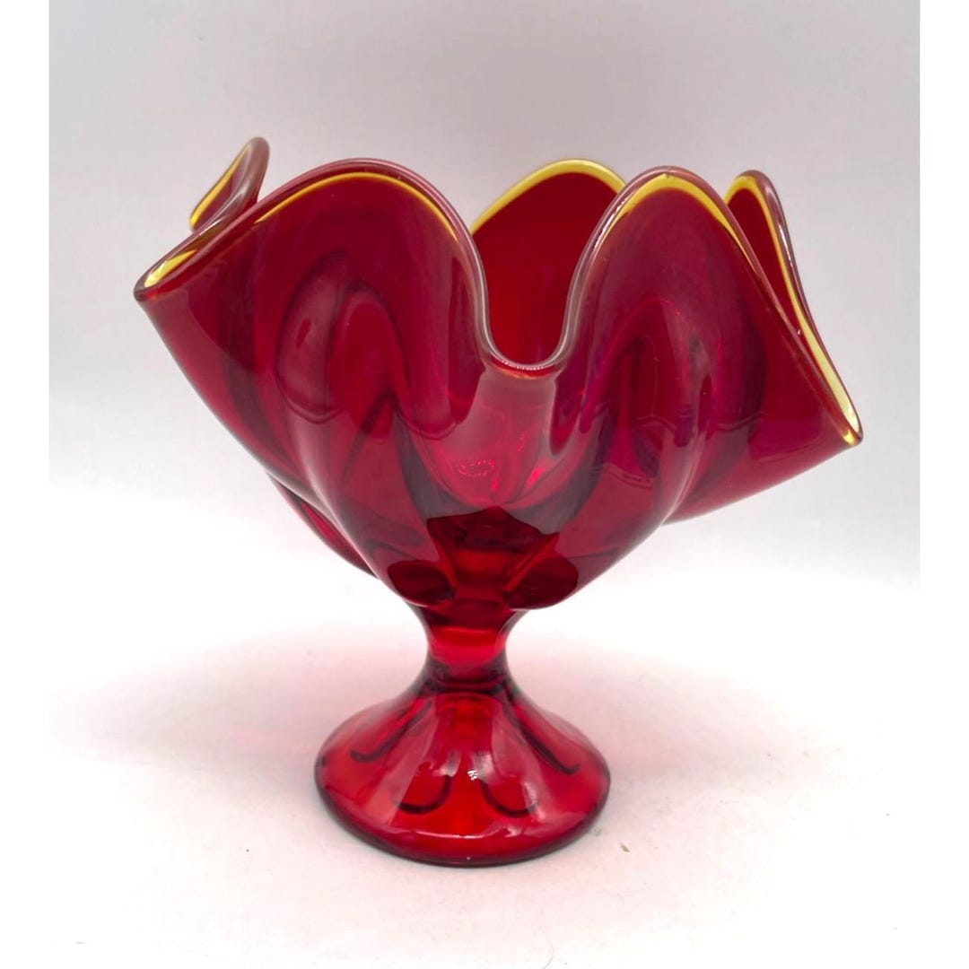 Vtg. Viking Ruby Red Amberina Art Glass Hankercheif Petal Vase - Etsy