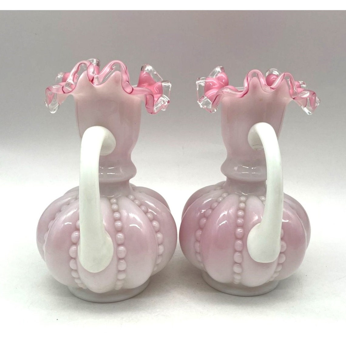 Vtg. Pair Fenton Beaded Melon Silvercrest Pink Pitchers - Etsy