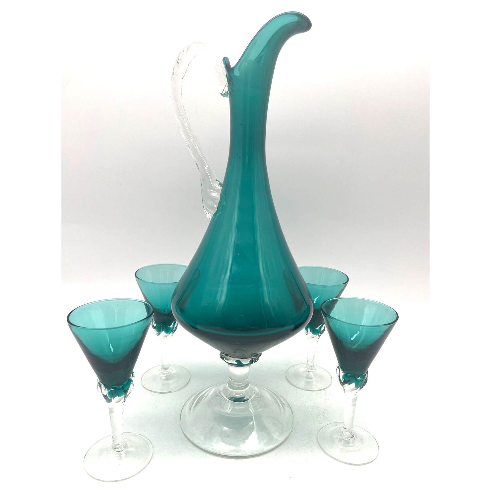 Vtg. Empoli Teal Cordial Decater W 5 Glasses No Stopper - Etsy