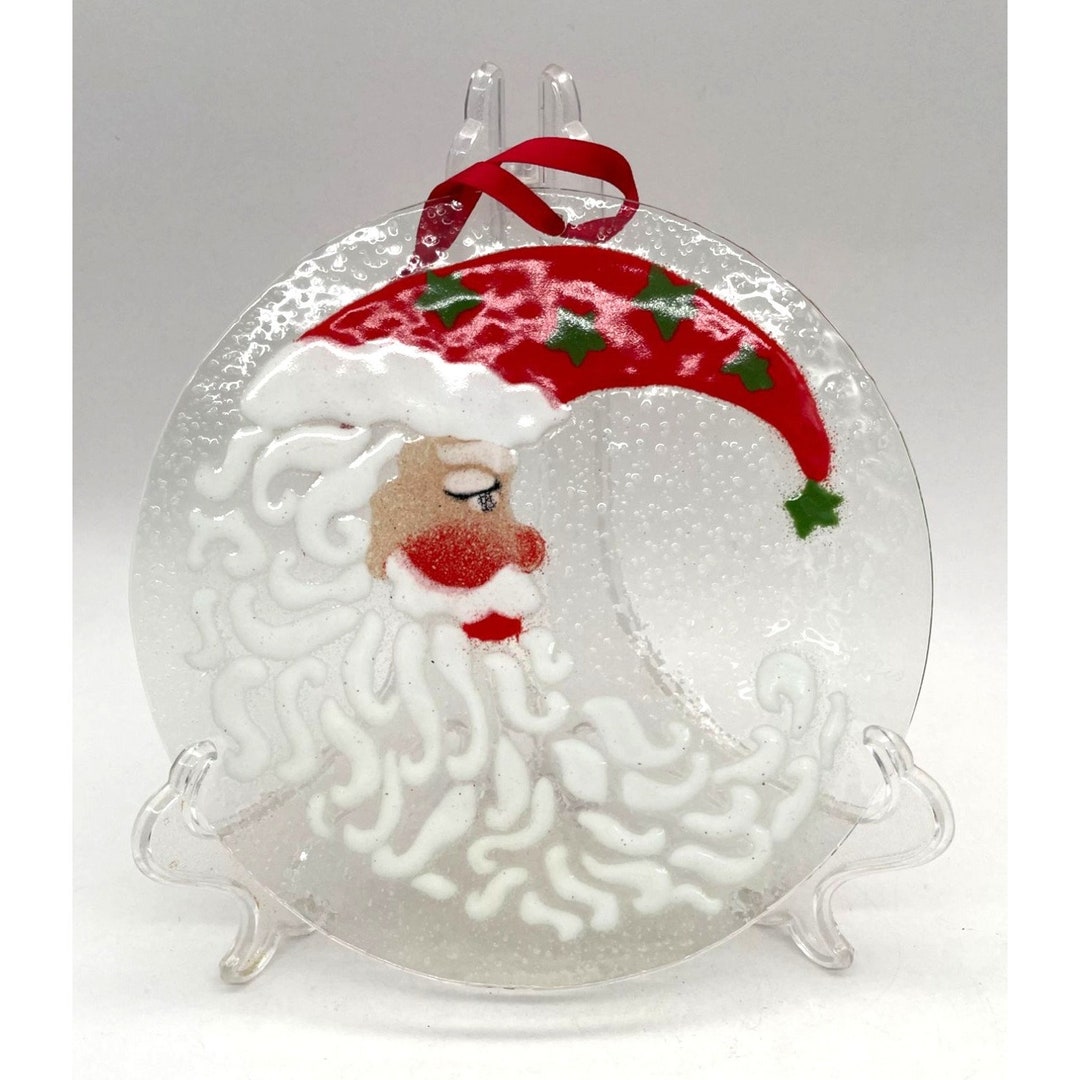 7 Santa Crescent Fused Glass Plate - Etsy