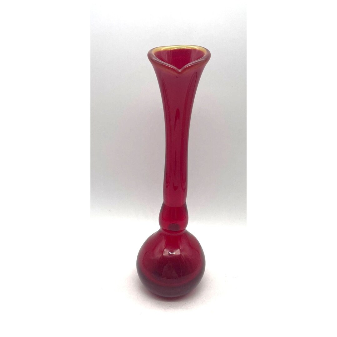 Vtg. 1960's Viking Ruby Red Amberina Calla Lily Vase Hand Blown - Etsy