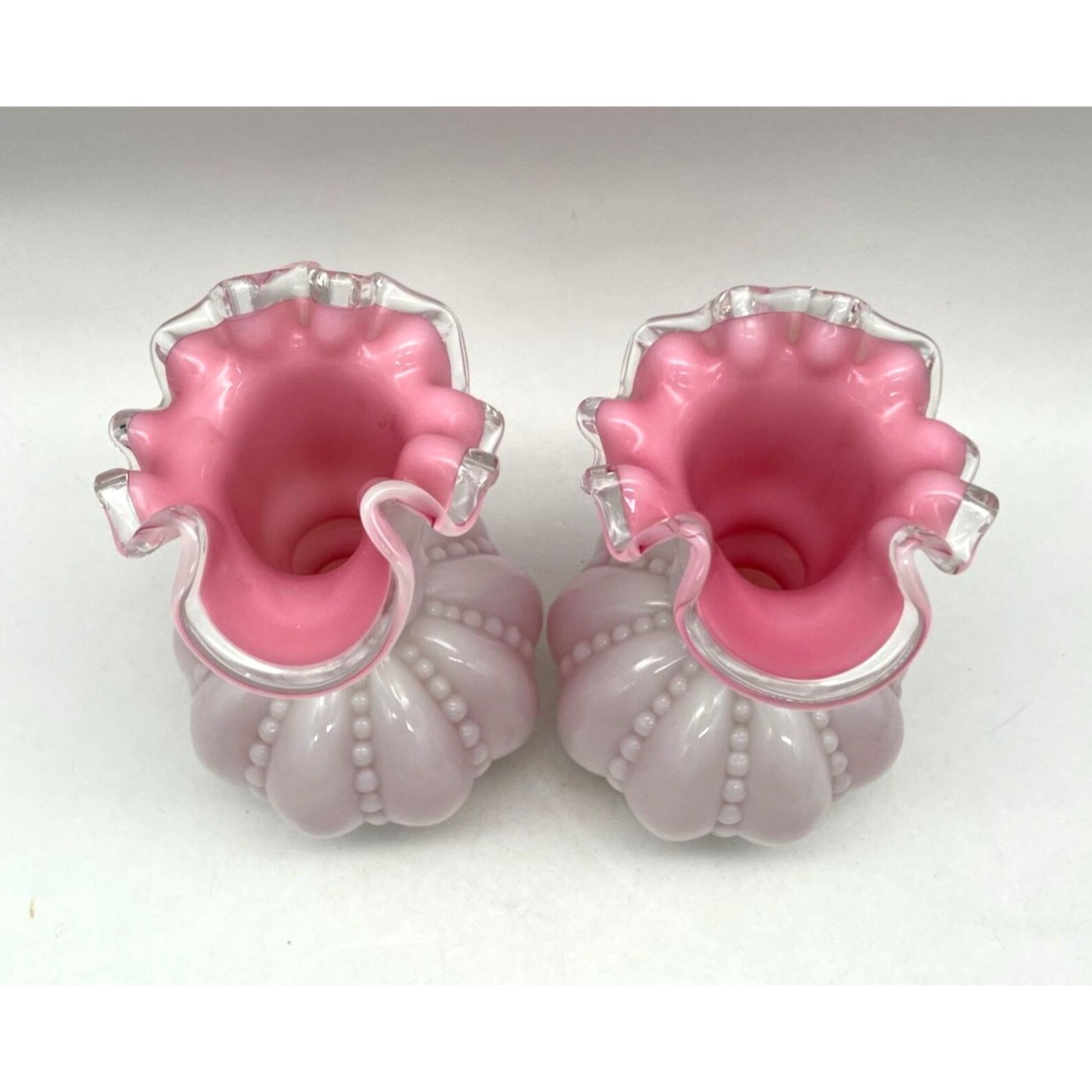 Vtg. Pair Fenton Beaded Melon Silvercrest Pink Pitchers - Etsy