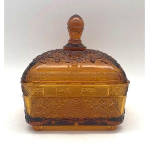 Vtg. Tiara Indiana Glass Honey Bee Hive Covered Footed Candy Dish - Etsy