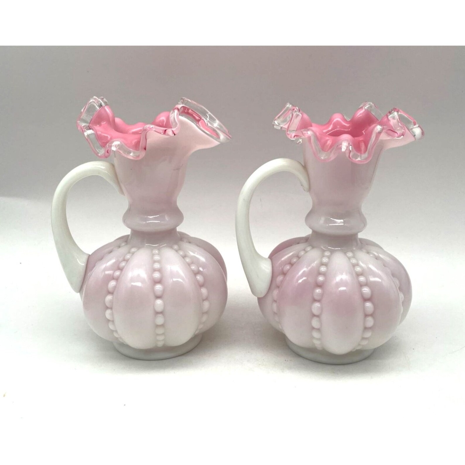 Vtg. Pair Fenton Beaded Melon Silvercrest Pink Pitchers - Etsy
