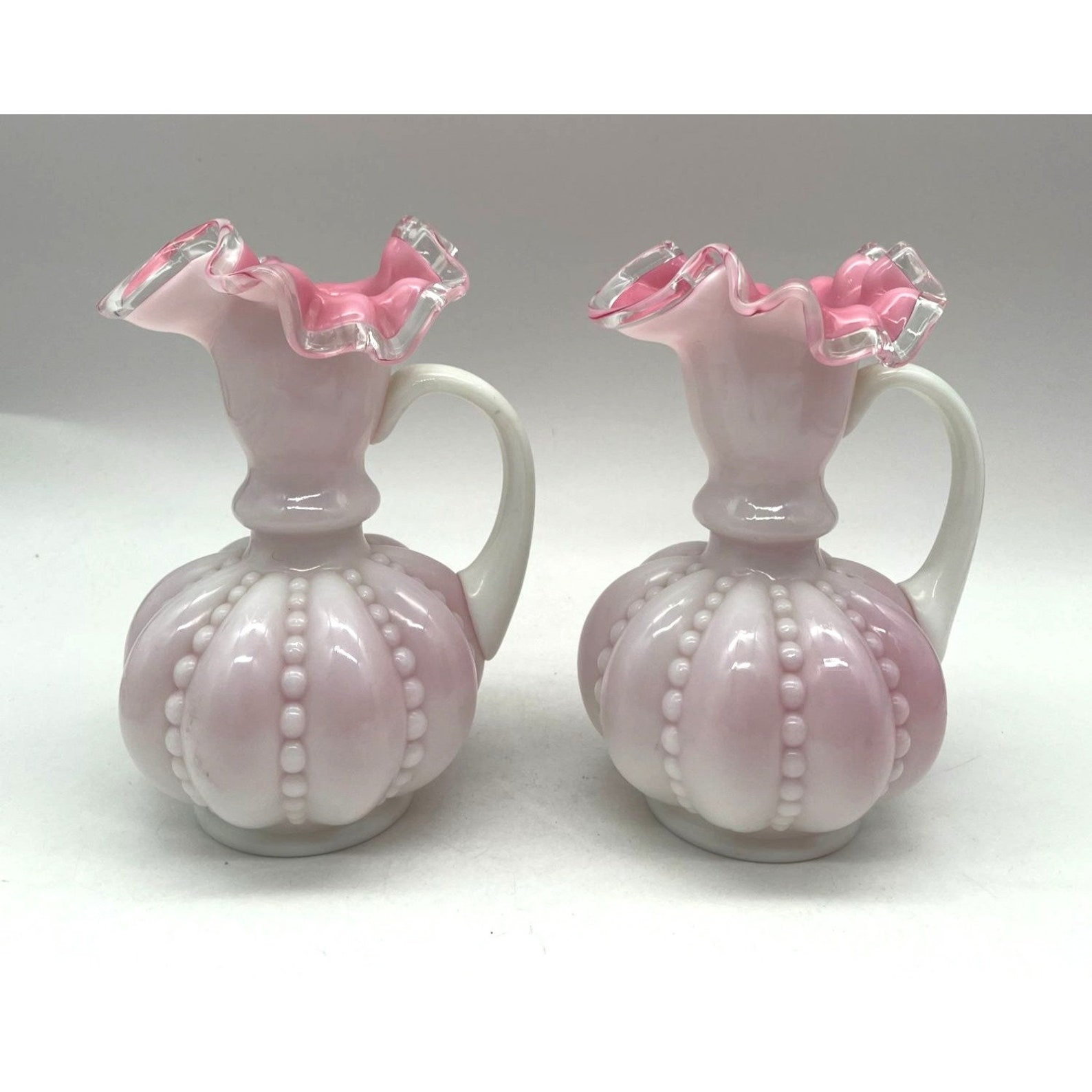 Vtg. Pair Fenton Beaded Melon Silvercrest Pink Pitchers - Etsy