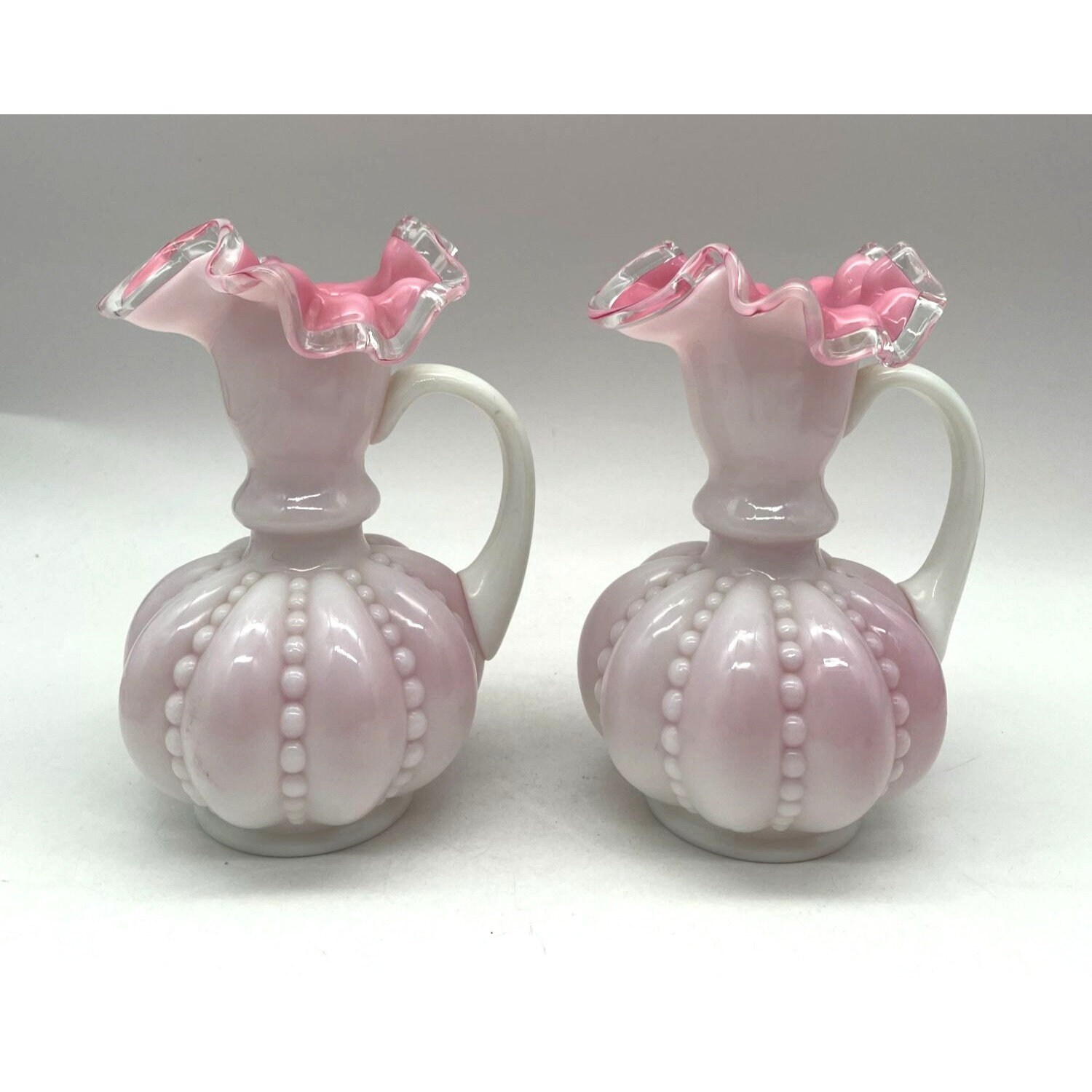 Vtg. Pair Fenton Beaded Melon Silvercrest Pink Pitchers - Etsy
