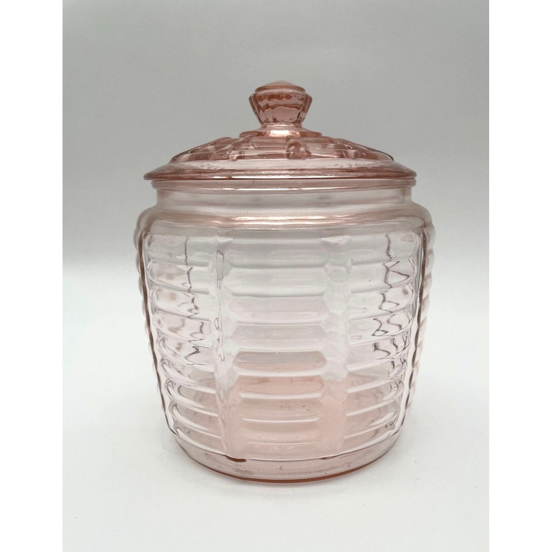 Vtg. Pink Depression Anchor Hocking Glass Beehive Style Biscuit Jar - Etsy