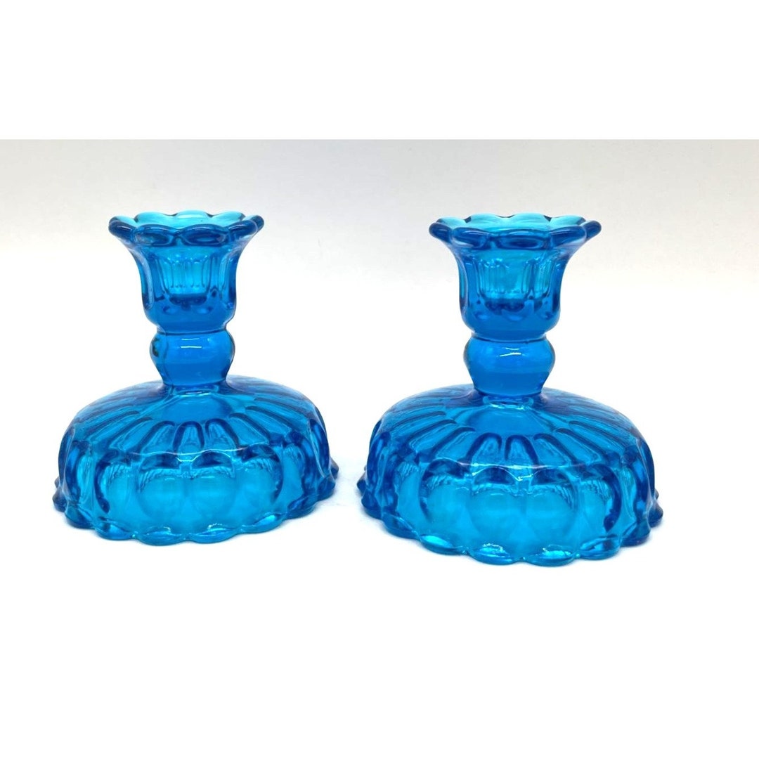 Vtg. Fenton Thumbprint Colonial Blue Candlesticks - Etsy