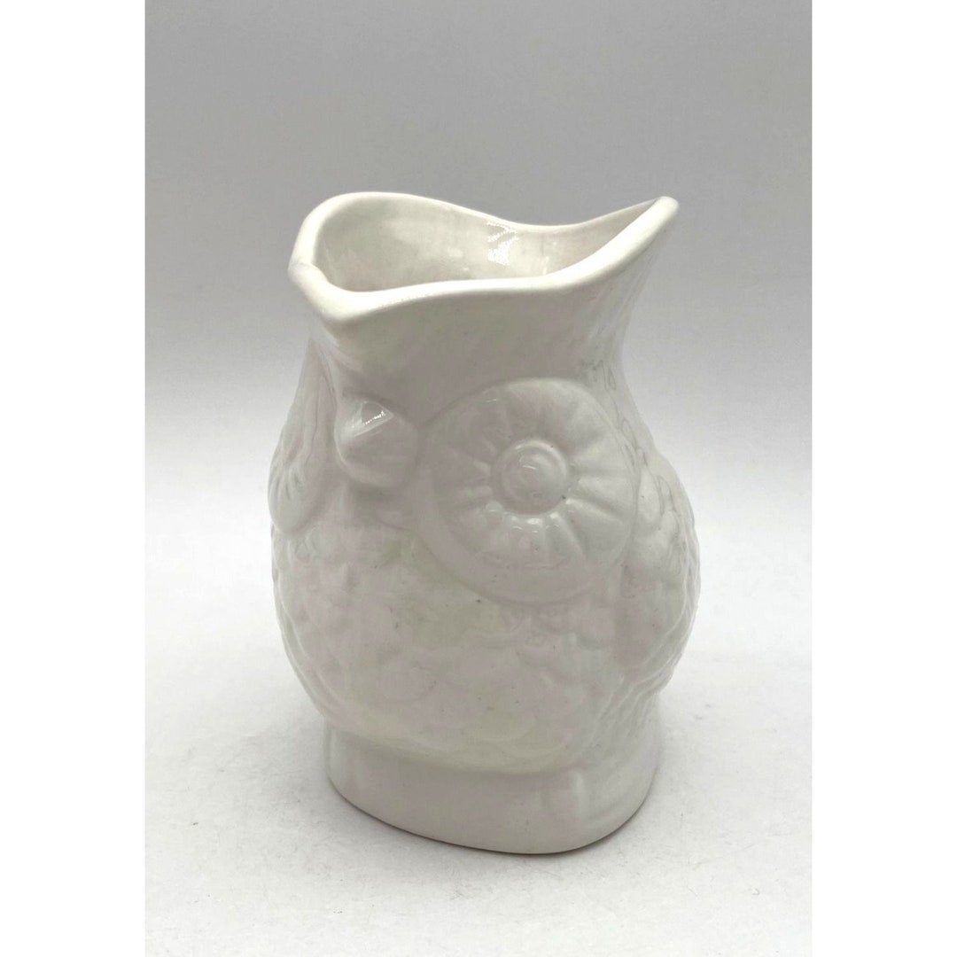 Nature's Home White Ceramic Owl Pitcher - Etsy