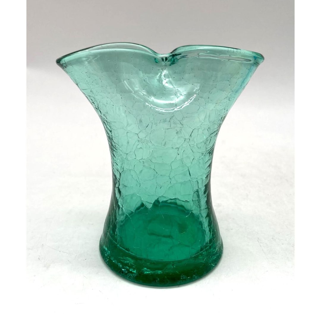 Vtg. Blenko Teal Crackle Glass Pinched Vase - Etsy