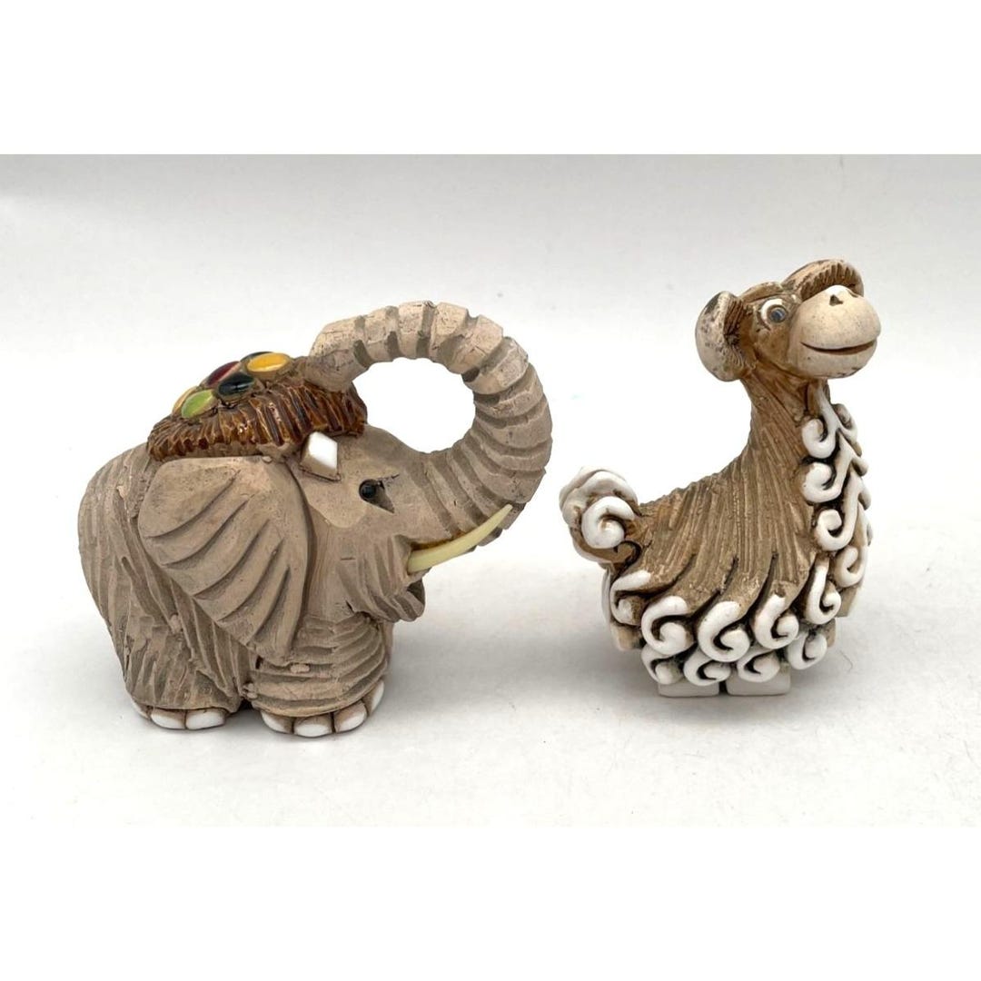 Two Artesania Rinconada Animals Elephant With Basket and Baby Llama ...