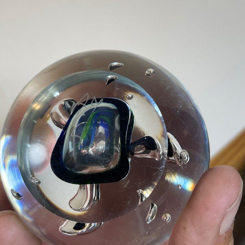 Adam Jablonski Art Glass Paperweight Swirls Bubbles Hand Blown Poland ...