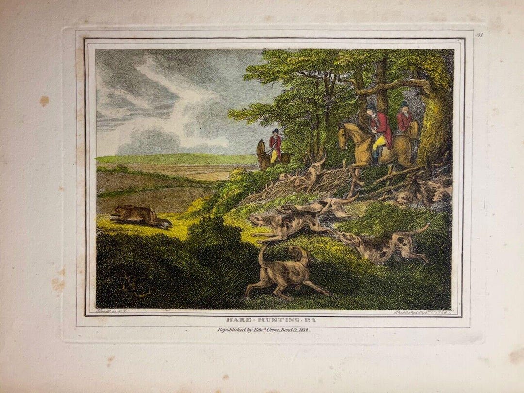 Antique 1812 British Field Sports Print Hare Hunting P2 Orme Howitt ...