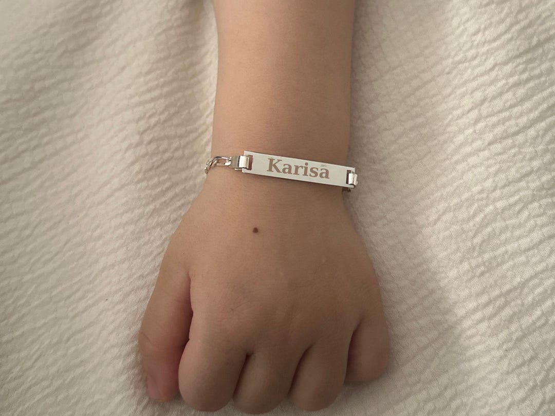 Child ID Bracelet, Custom Name Baby Boy Girl Bracelet, 14k Gold Plated ...