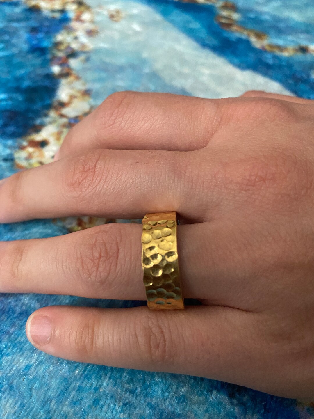 Texture Gold Ring , Gold Statement Ring , Hammered Ring , Wide Band ...
