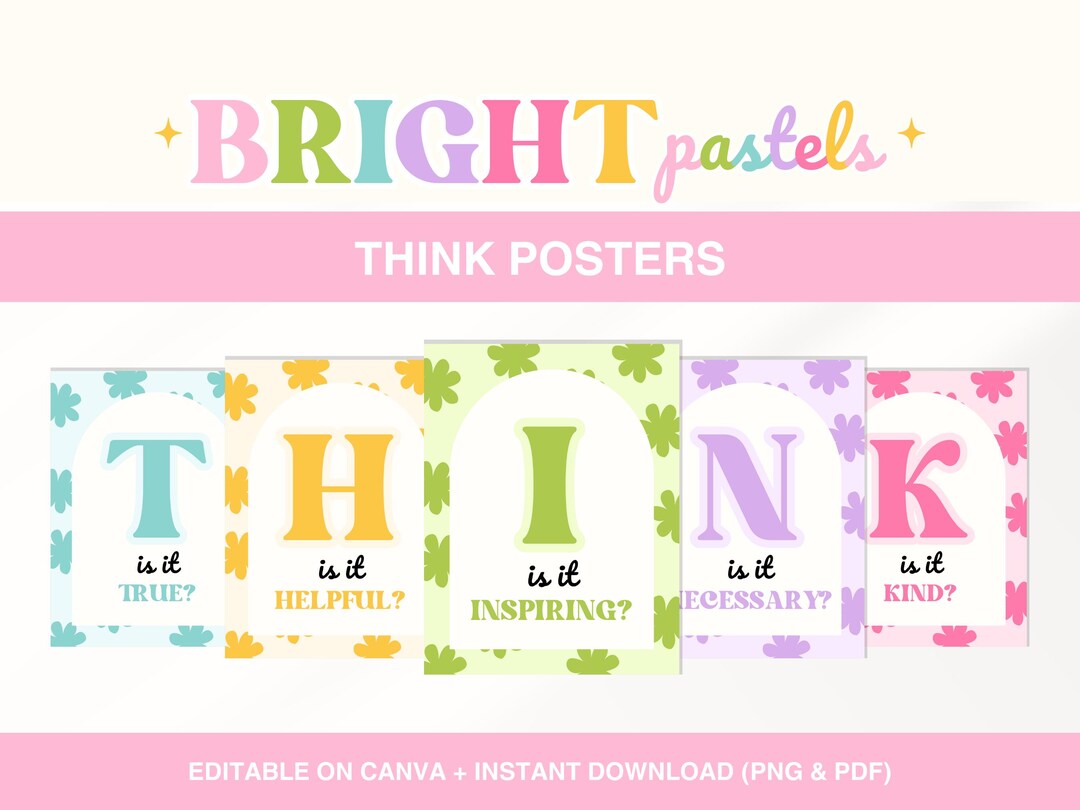 Think Posters, Think Before You Speak Poster, Think Acronym Print ...