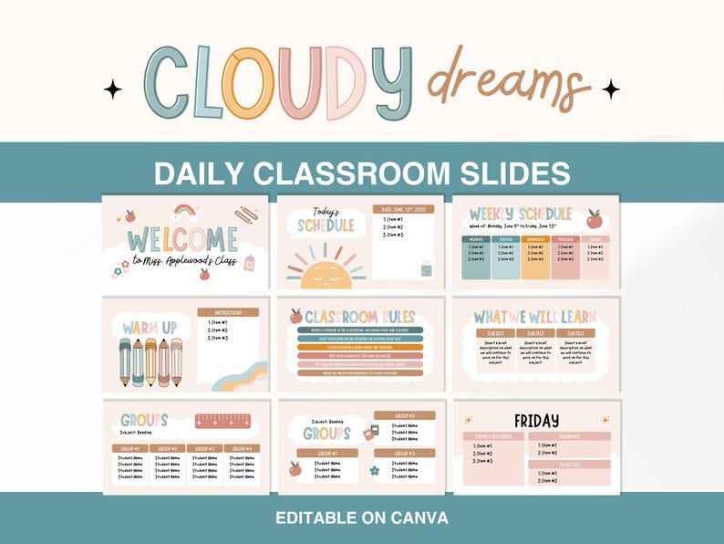 Editable Classroom Slides Template Canva, Class Daily Slides, Teaching ...