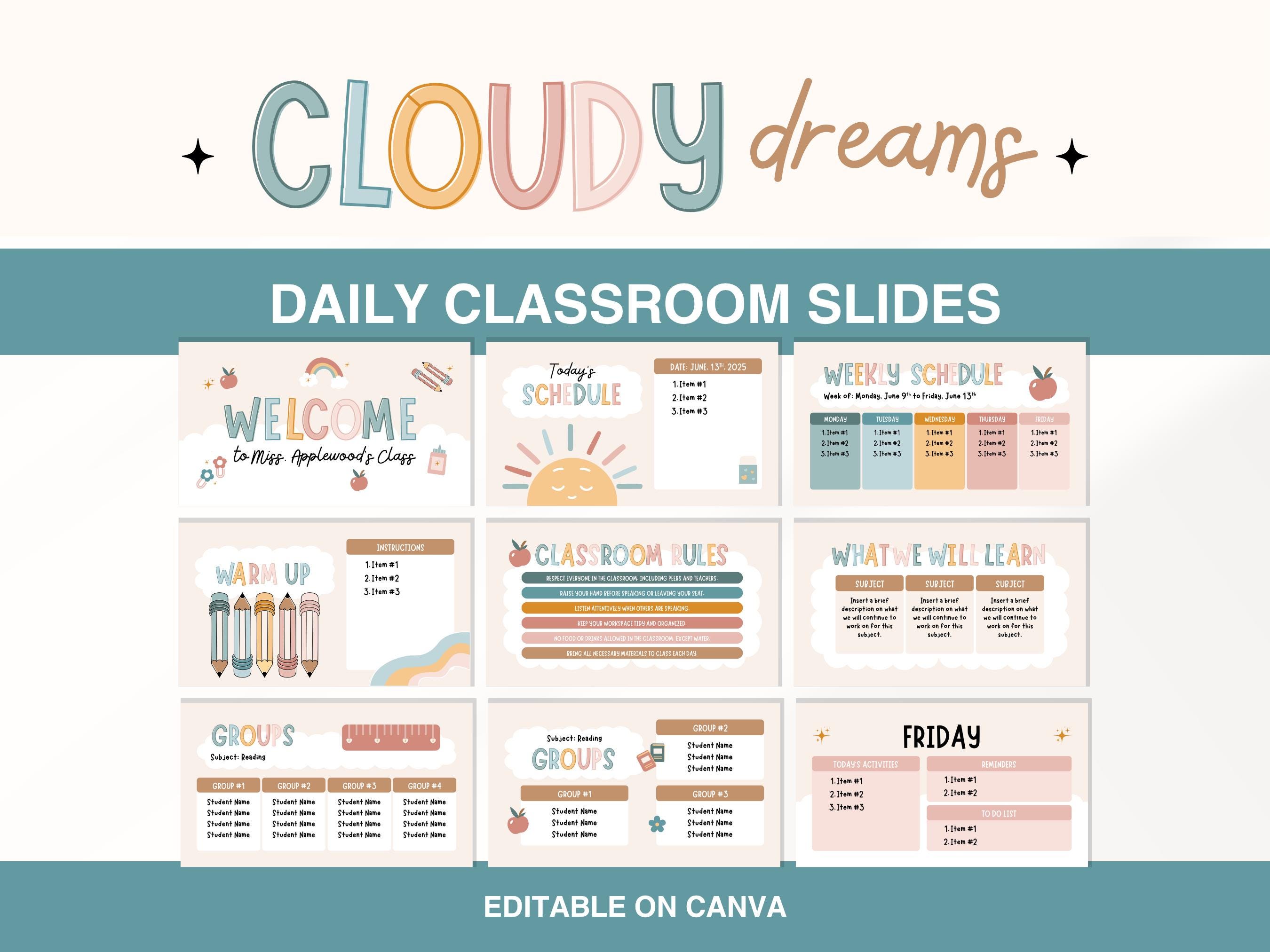Editable Classroom Slides Template Canva, Class Daily Slides, Teaching ...
