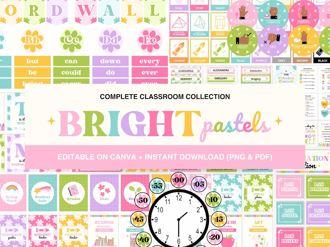 Pastel Classroom Theme Bundle, Editable Bright Pastel Classroom Decor ...