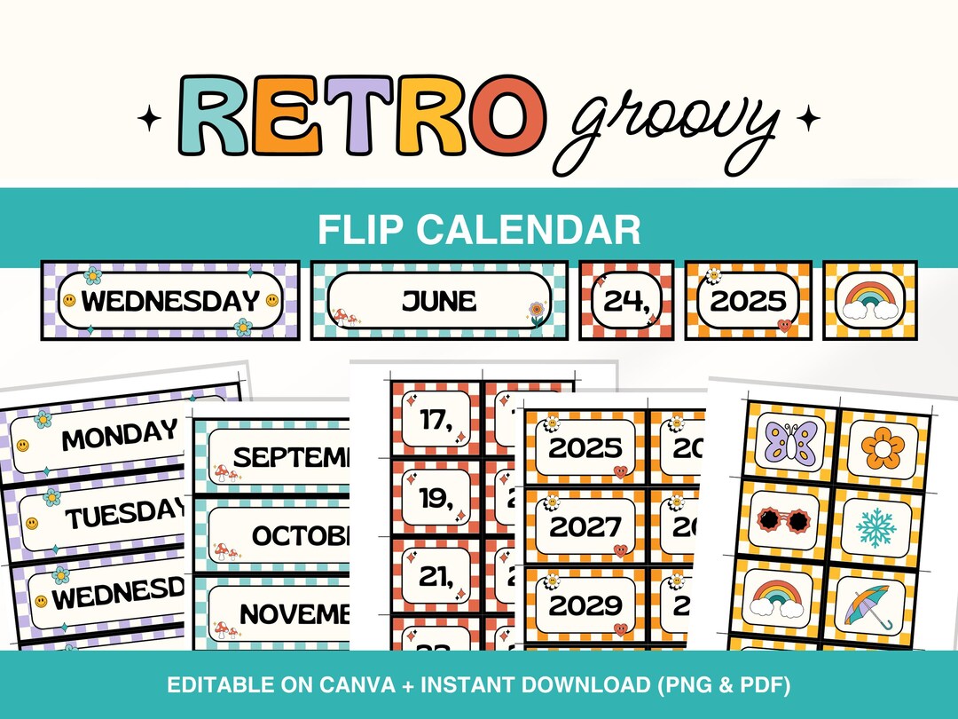 Groovy Classroom Flip Calendar Display, Bright Classroom Decor ...